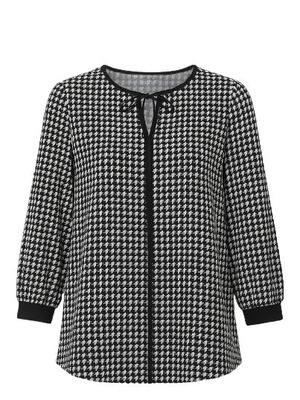 CONQUISTA Long Sleeve Print Top With Tie And Cuff Detail - Black