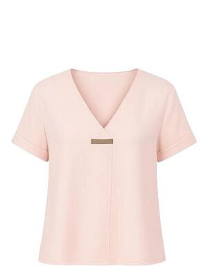 CONQUISTA Short Sleeve V-neck Top With Metallic Tab Detail - Orange