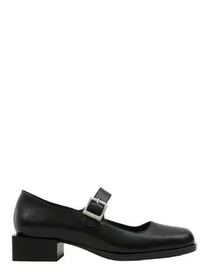 PREV Jane Mary Janes With Geometric Buckle And Cap Toe - Black