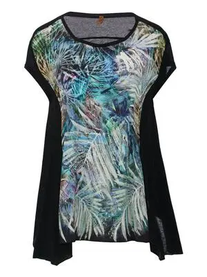 CONQUISTA Abstract Tropical Oasis Oversized Top - Black