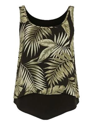 CONQUISTA Sleeveless Layered Print Top - Black
