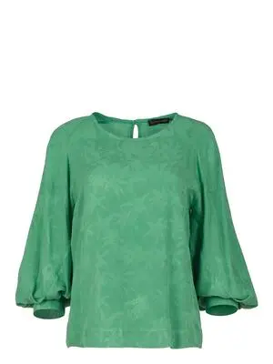 CONQUISTA Jacquard Bishop Sleeve Top - Green