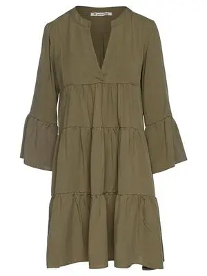 CONQUISTA Khaki Tencel Gathered Seams Dress - Green