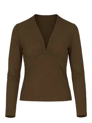 CONQUISTA Seal Faux Wrap Top In Stretch Jersey - Brown