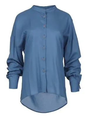 CONQUISTA Sky Blouse With Mandarin Collar - Blue