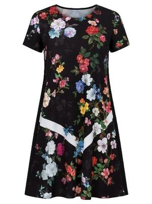 CONQUISTA A-line Floral Dress - Black