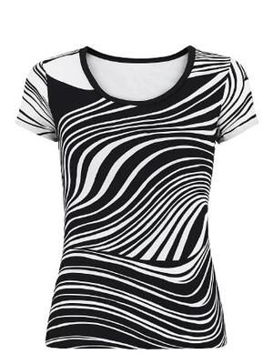 CONQUISTA Round Neck Print Top - Black