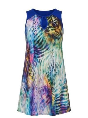 CONQUISTA Sleeveless Abstract Print A-line Dress - Blue