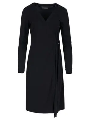 CONQUISTA Long Sleeve Stretch Viscose Midi Wrap Dress - Black