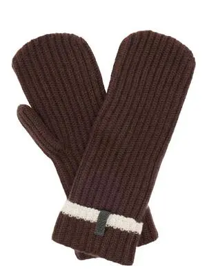 Brunello Cucinelli Monili Ribbed-knit Cashmere Mittens - Brown