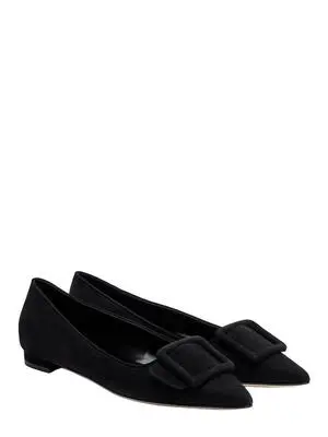 Manolo Blahnik Maysale Suede Ballet Flats - Black