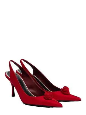 Magda Butrym Floral-applique Satin Slingback Pumps - Red