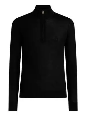 Etro Wool And Silk Sweater With Zip And Pegaso Embroidery - Black