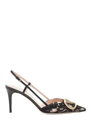Valentino Garavani Vlogo Signature Lace Slingback Pumps - Black