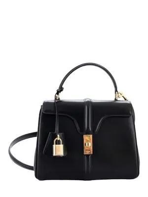 Celine 16 Top Handle Bag Smooth Calfskin Small Satchel - Black