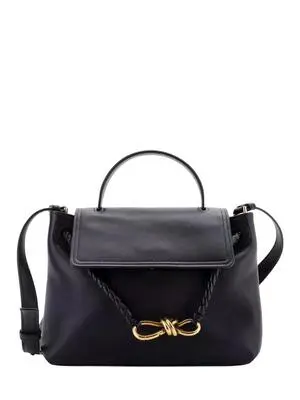 Bottega Veneta Bottega Veneta Leather Ciao Ciao Top Handle Bag With Intrecciato Detail Black