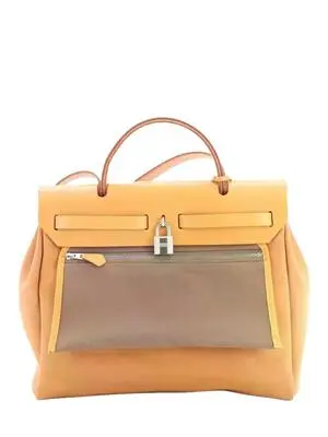 Hermès Herbag Zip Verso Leather And Toile 31 Shoulder Bag - Brown