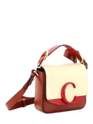 Chloé C Flap Bag Leather Mini Crossbody Bag - Red