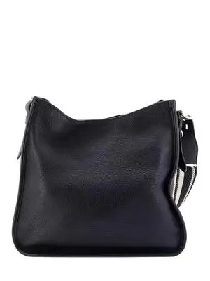 Prada Logo Strap Leather Medium Hobo Bag Black