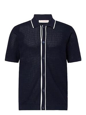 Orlebar Brown Roddy Contrast-piping Knitted Shirt - Night Iris/cloud