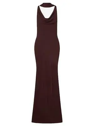 MALINA Vida Cowl-neck Stretch-woven Maxi Dress - Espresso