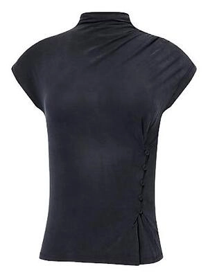 PEACHY DEN Kylie Button Stretch-woven Top - Graphite