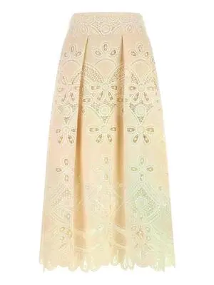 Elie Saab Carving-embroidery Maxi Skirt Neutrals