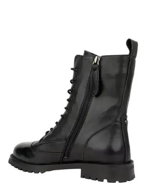 LINDA BAUMANN Leather Combat Boots - Black