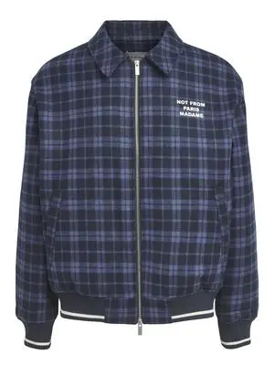 Drole De Monsieur Check Flannel Slogan Jacket - Navy