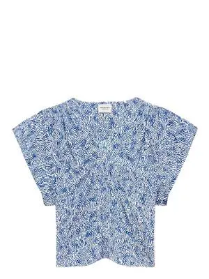 ETOILE Delocia' Printed V-neck Short Sleeve Top - Blue