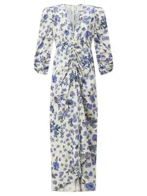 Isabel Marant Étoile Albini Gathered Rose Print Midi Dress - Blue