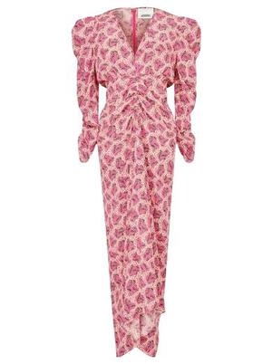 Isabel Marant Étoile Albini Gathered Rose Print Midi Dress - Fuchsia
