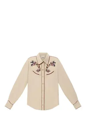 Isabel Marant Étoile Yzea Western Flowing Cady Shirt With Beaded Floral Embroidery - Ecru