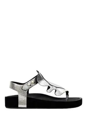 Isabel Marant Étoile Isela Flat Leather Sandals With Ruffle Detail - Silver