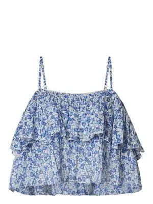 ETOILE Erisa Floral Print Tiered Cotton Voile Top - Blue