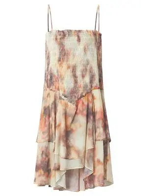 ETOILE Anka Cloud Print Smocked Dress - Beige