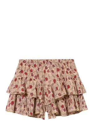 ETOILE Jocadia Ruffled Floral Cotton Voile Mini Shorts - Ecru-raspberry