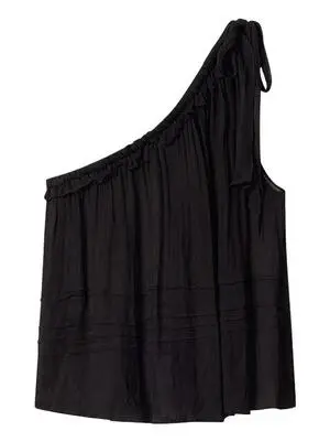 ETOILE Loeva Asymmetrical Sheer Printed Muslin Top - Black