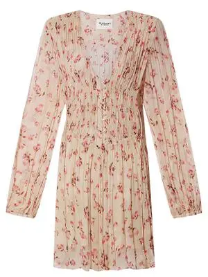 ETOILE Loriena Printed Long Sleeve Muslin Dress - Beige