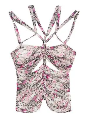 Isabel Marant Étoile Gathered Printed Silk Strappy Top - Pink