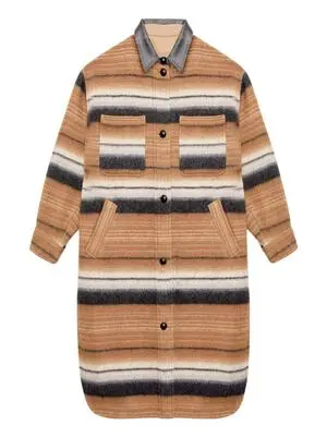 ETOILE Djila Striped Wool Blend Overshirt Coat - Camel