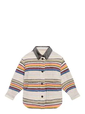 ETOILE Dayvi Striped Wool Blend Overshirt Coat With Faux Leather Collar - Multicolor