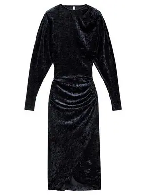 ETOILE Hadley Midi Dress In Gathered Velvet - Black