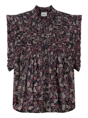ETOILE Sleeveless Embroidered Cotton Voile Blouse - Black/raspberry