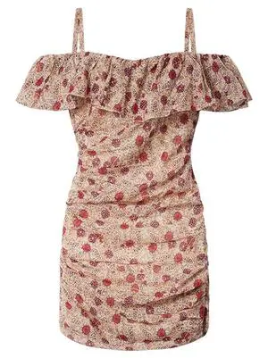 ETOILE Davilia Printed Cotton Voile Dress - Ecru-raspberry