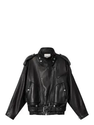 Isabel Marant Étoile Farza Lambskin Leather Biker Jacket - Black