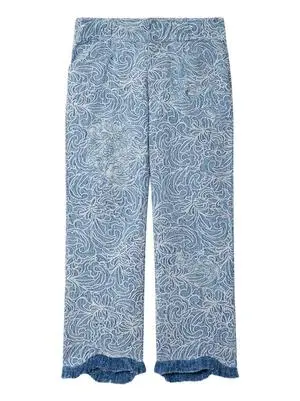 Isabel Marant Étoile Ombeline Embroidered Flower Kick Flare Pants - Blue
