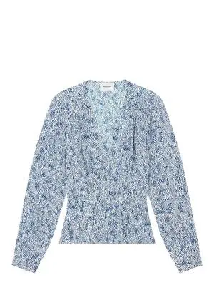 ETOILE Printed Viscose Crepe V-neck Long Sleeve Top - Blue