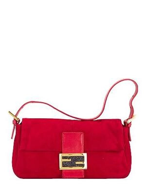 Fendi Suede Baguette Shoulder Bag - Red