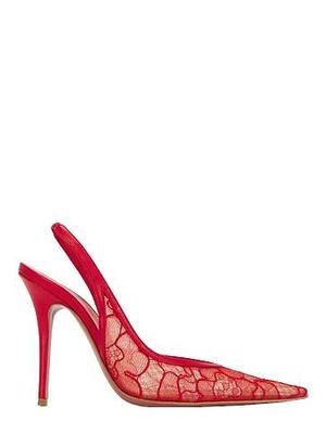Amina Muaddi Anok 105 Lace Slingback Pump - Red